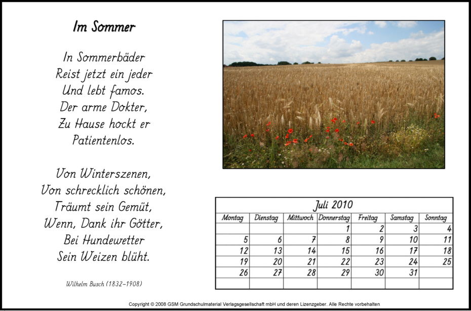 Gedicht-Kalender: Juli 2010 - Medienwerkstatt-Wissen © 2006-2025 Medienwerkstatt