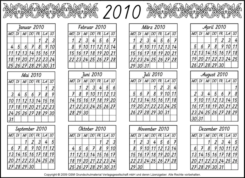 Jahreskalender für das Jahr 2010 - Medienwerkstatt-Wissen © 2006-2025 Medienwerkstatt
