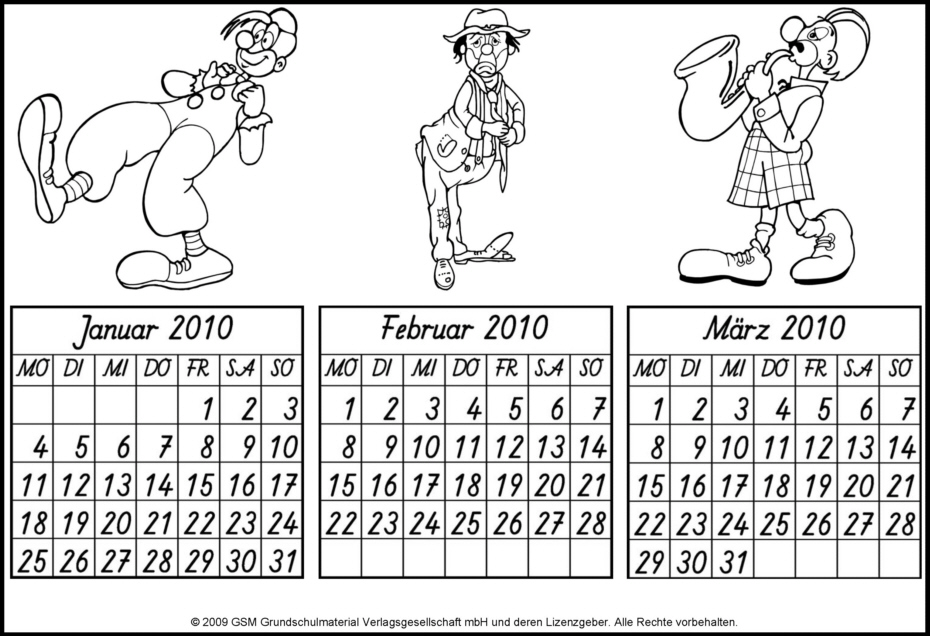Quartalskalender für das Jahr 2010 zum Ausmalen - Medienwerkstatt-Wissen © 2006-2025 Medienwerkstatt