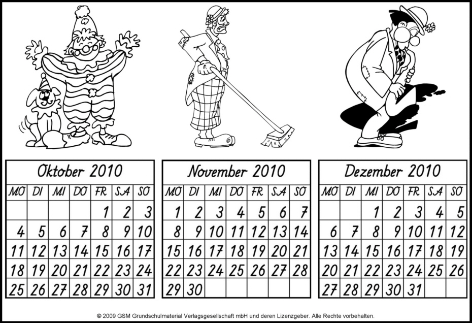 Quartalskalender für das Jahr 2010 zum Ausmalen - Medienwerkstatt-Wissen © 2006-2025 Medienwerkstatt
