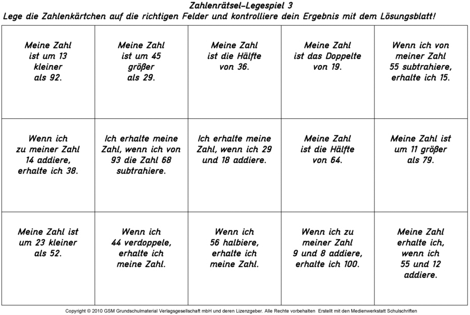 Zahlenrätsel 1 - Medienwerkstatt-Wissen © 2006-2021 Medienwerkstatt