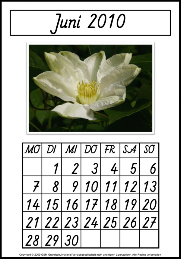 Kalenderblatt für Juni 2010 - Medienwerkstatt-Wissen © 2006-2025 Medienwerkstatt